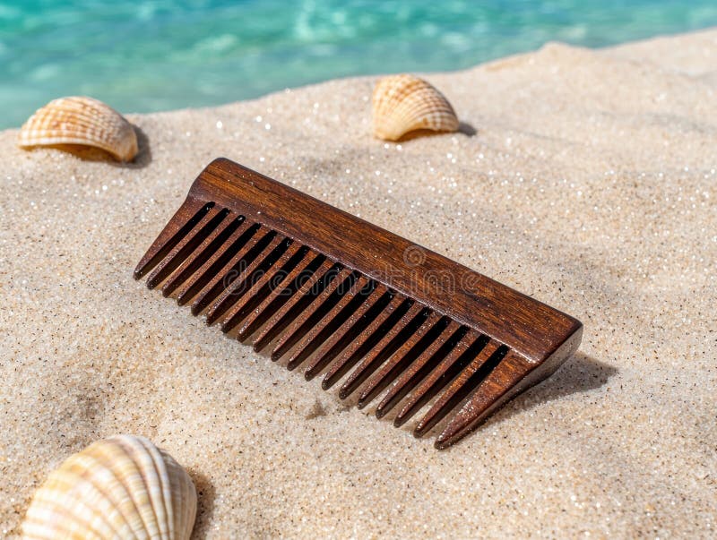 Wooden Comb on a Sandy Beach with Seashells. Stock Illustration ...