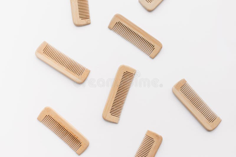 Wooden Combs Scattered Isolated on White Background, Flat Lay, Top View ...