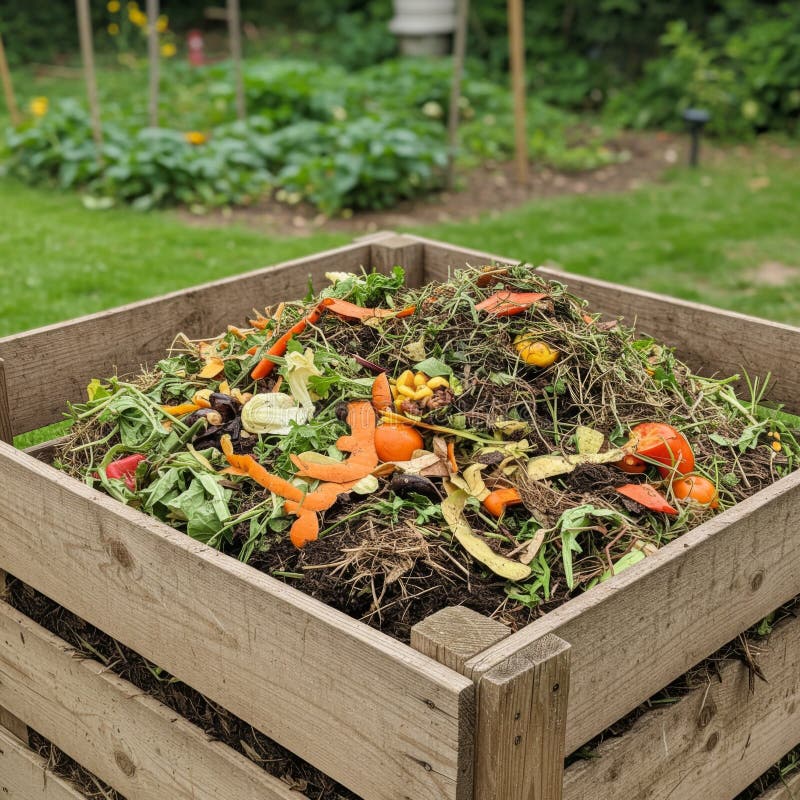 Wooden Compost Bin Filled with Vegetable and Fruit Scraps Stock ...