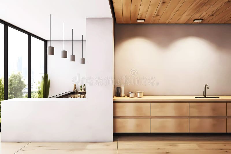 Wooden and Concrete Kitchen Interior. Generative Ai Design Concept ...