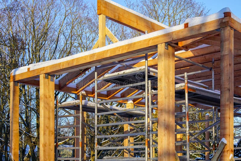 Wooden Construction Building Frame in the Construction Process Stock ...