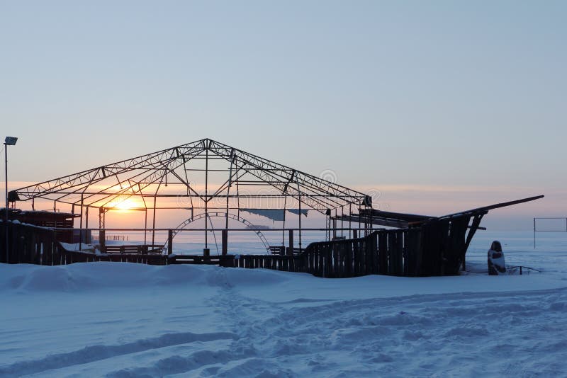 Wooden Construction in the Form of the Ship on Snow Stock Image - Image ...