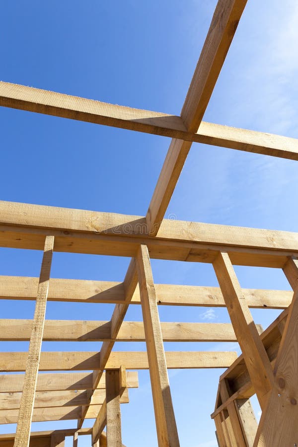 Wooden construction house stock photo. Image of install - 144234700