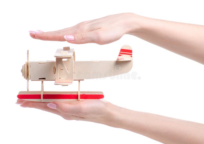 Wooden Constructor Model Airplane in Hand Stock Image - Image of object ...