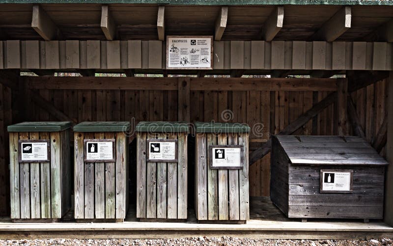 Wooden Containers for Sorting Garbage Editorial Photo - Image of ...