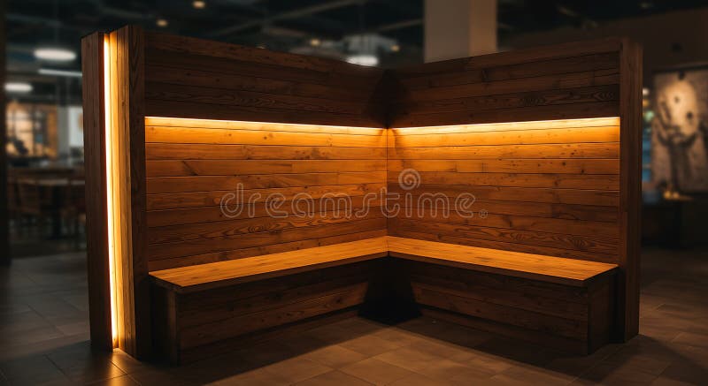 Wooden Corner Bench with Warm, Integrated Lighting Beneath the Backrest ...