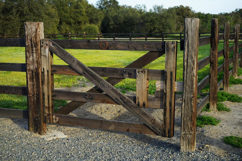 Wooden Corral Gate with Horseshoe for Good Luck. Stock Photo - Image of ...