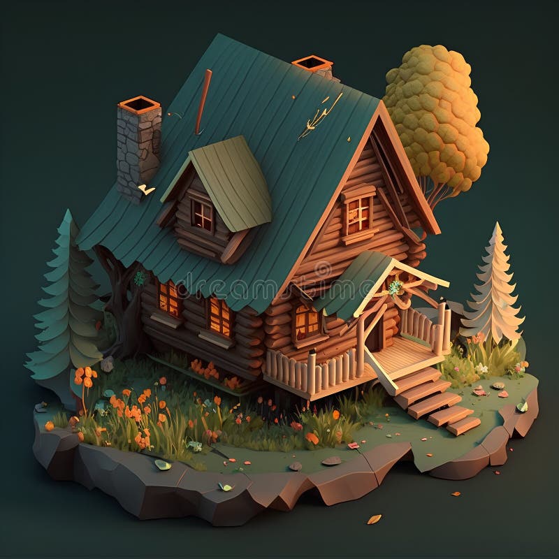 Wooden Cottage in the Forest. Cartoon Style. Vector Illustration Stock ...