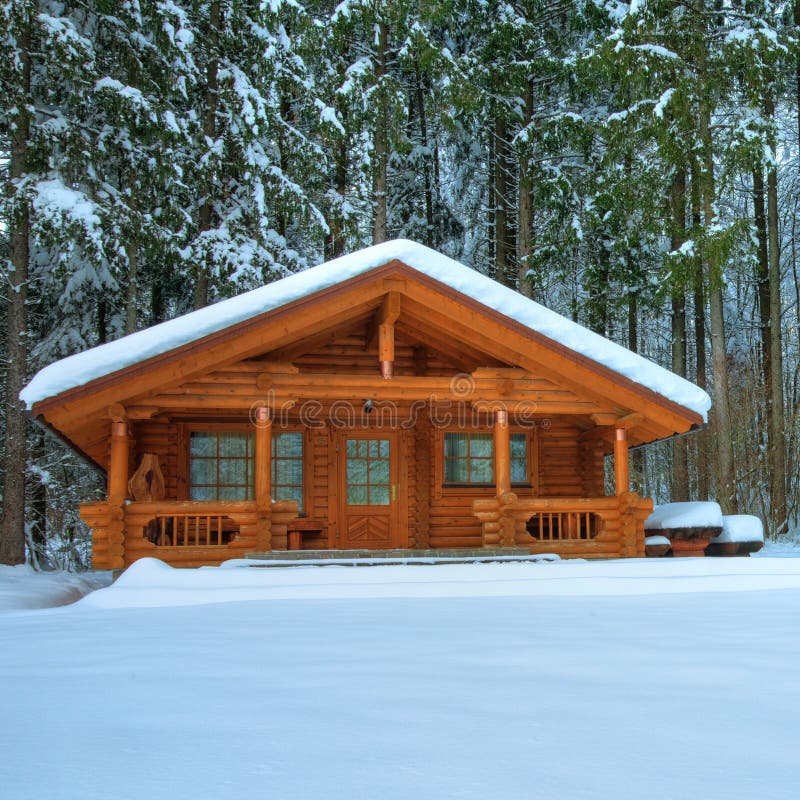 Wooden Cottage in Snowy Forest Stock Image - Image of january ...