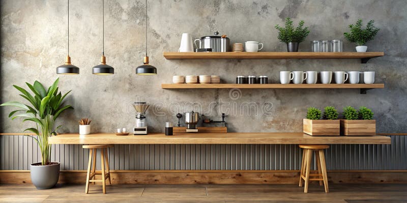 Wooden Counter and Coffee Equipment for Cafe Design Stock Illustration ...