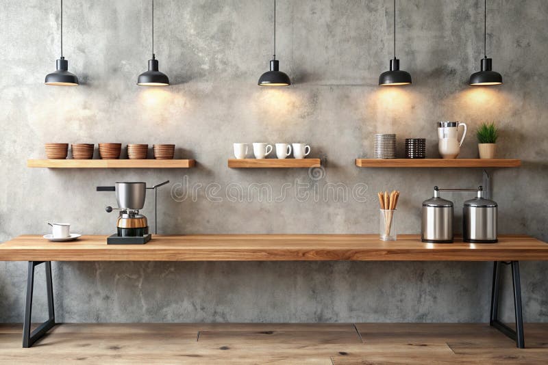 Wooden Counter and Coffee Equipment for Cafe Design Stock Illustration ...