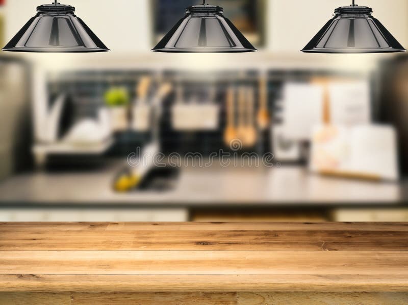 Wooden Counter Top With Kitchen Background Stock Photo - Image of ...