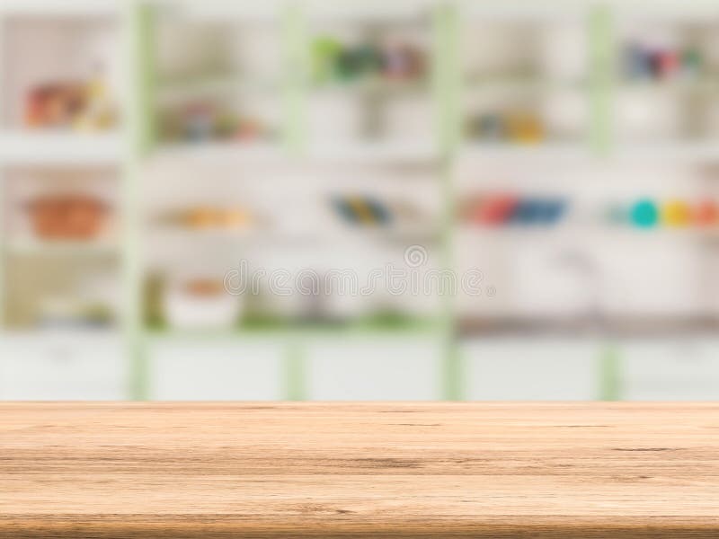 Wooden Counter with Kitchen Background Stock Image - Image of wood ...