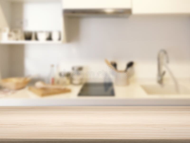 Wooden Counter Top with Kitchen Background Stock Image - Image of ...