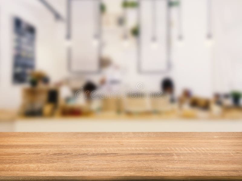 Wooden Counter Top with Restaurant Background Stock Image - Image of ...