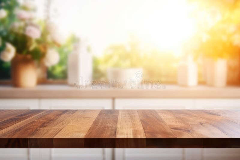 Wooden Countertop Mockup in a Modern Kitchen Stock Illustration ...