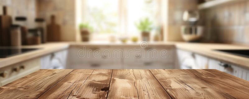 Wooden Countertop in a Rustic Kitchen with Bright Sunlight through the ...