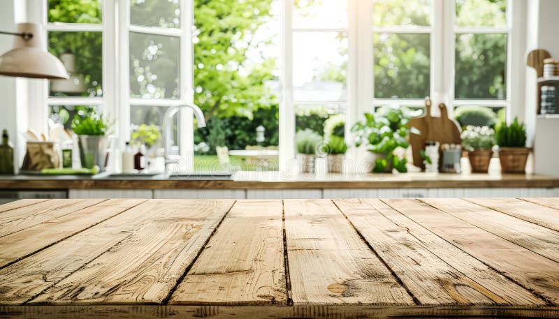 Wooden Countertop with a Sink and a Window in the Background. Stock ...