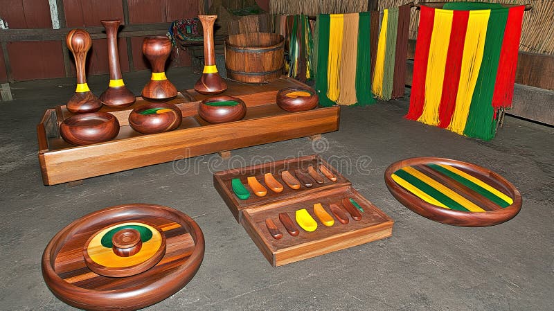 Wooden Crafts Displayed in Rural Workshop Stock Image - Image of market ...
