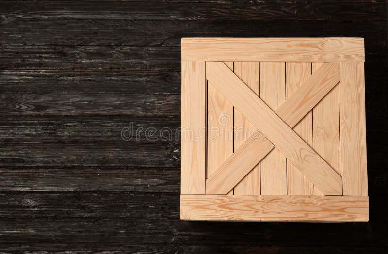 Wooden Crate on Dark Background, Top View Stock Image - Image of copy ...