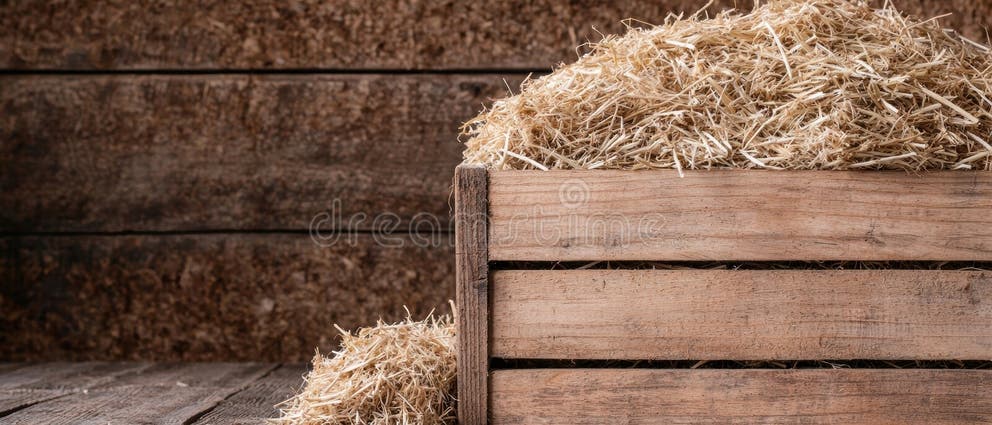 Wooden Crate Filled with Straw Stock Illustration - Illustration of ...