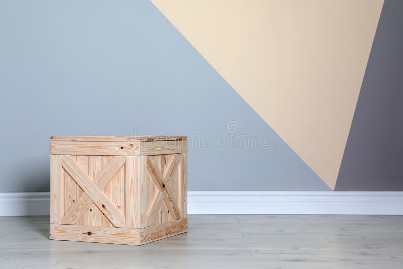 Wooden Crate on Floor at Color Wall. for Text Stock Image - Image of ...