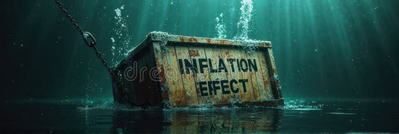 Wooden Crate Marked Inflation Effect Submerged in Ocean Waters Stock ...