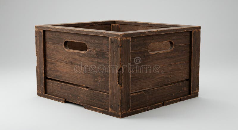 Wooden Crate with a Rustic Appearance, Featuring a Dark Brown Finish ...