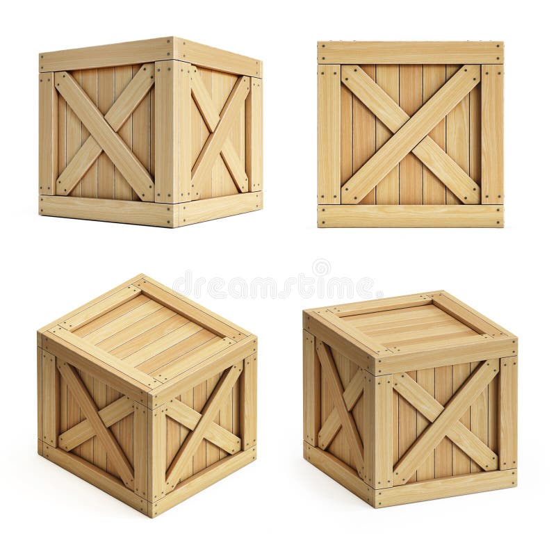 Wooden Crate Front View, Cargo Box Texture 3d Rendering Stock ...