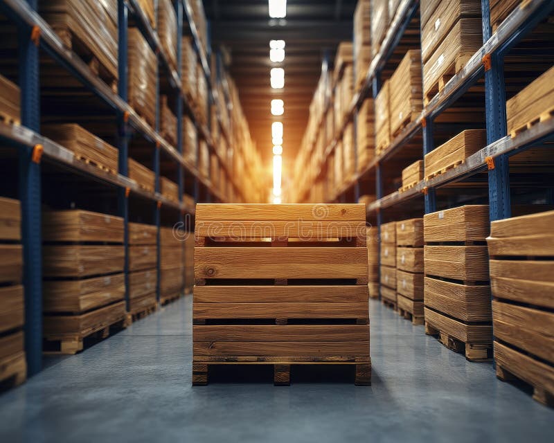 Wooden Crate in a Well-Lit Warehouse Stock Illustration - Illustration ...