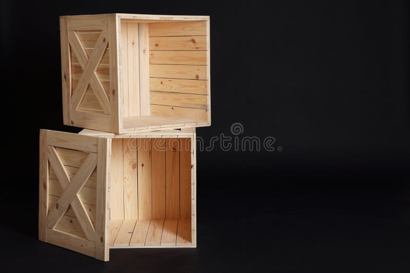 Wooden Crates on Black Background Stock Image - Image of container ...