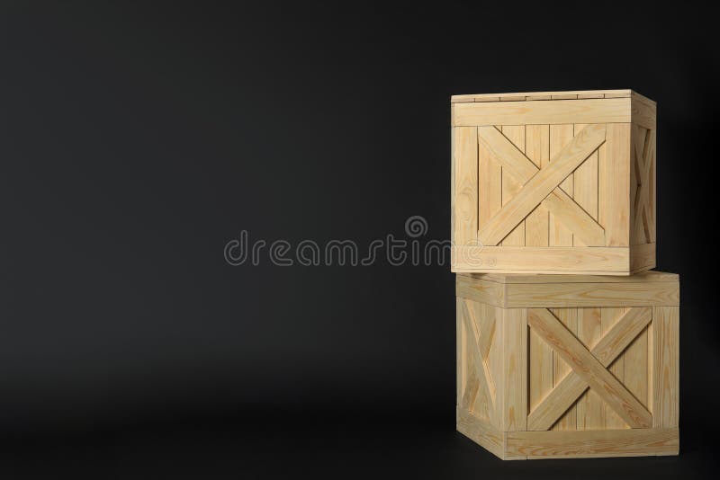 Wooden Crates on Black Background. Shipping Containers Stock Photo ...