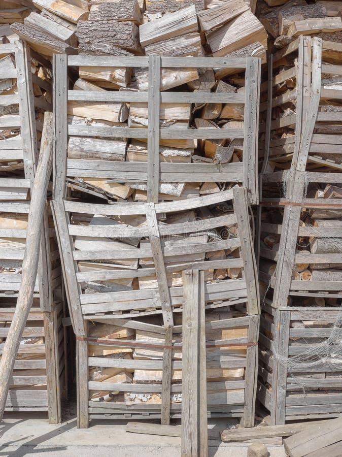 Chopped Firewood Stacked Firewood in the Yard Near the House Stock ...