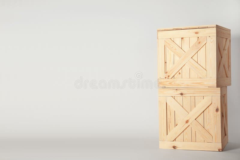 Wooden Crates on Light Background. Shipping Containers Stock Photo ...