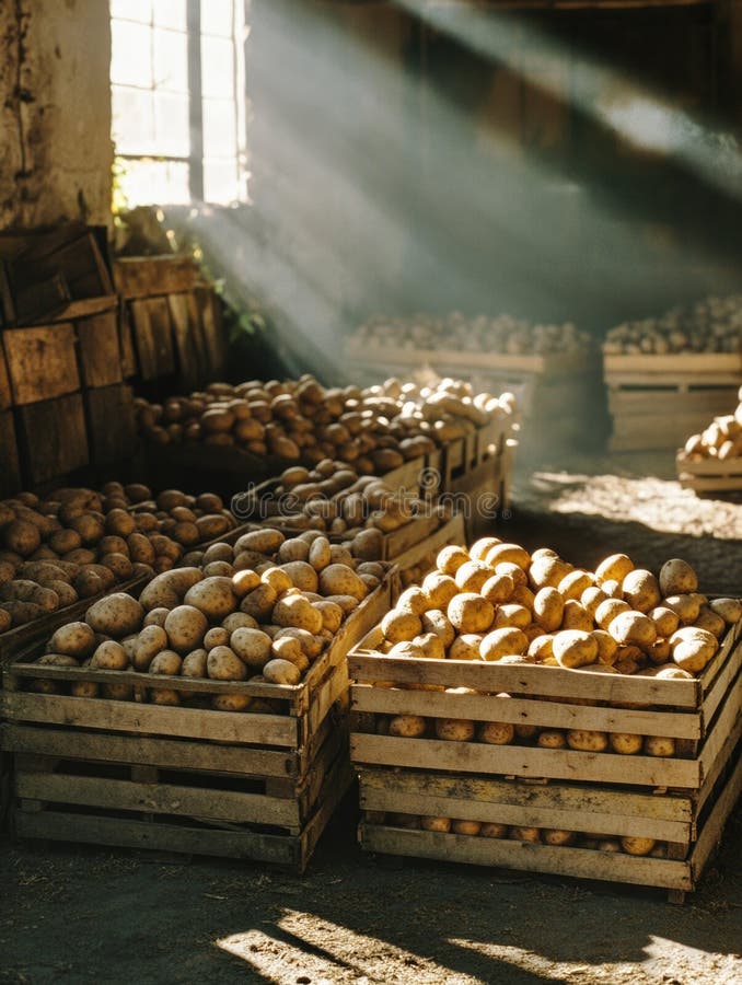 Wooden Crates with Potatoes Stock Photo - Image of wooden, starchy ...
