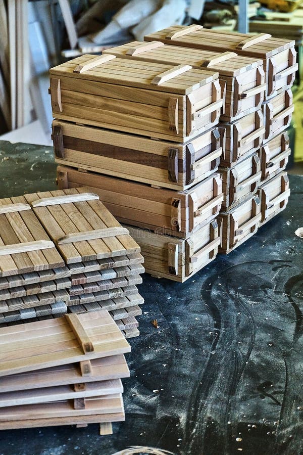 Military Style Souvenir Boxes in Workshop. Production Process Stock ...