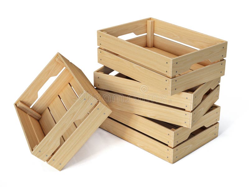 Stack of Wooden Crates, Cargo Boxes Isolated on White Background 3d ...