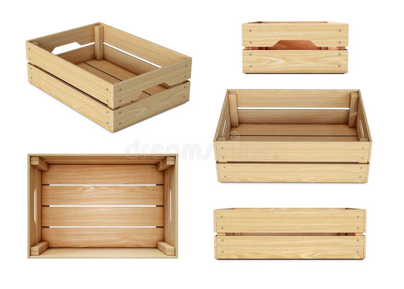 Wooden Crates from Various Views Isolated on White Background 3d ...