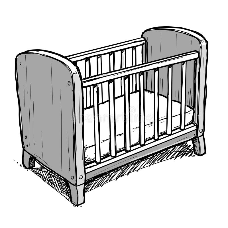 Wooden Crib Illustration in Black and White Stock Illustration ...