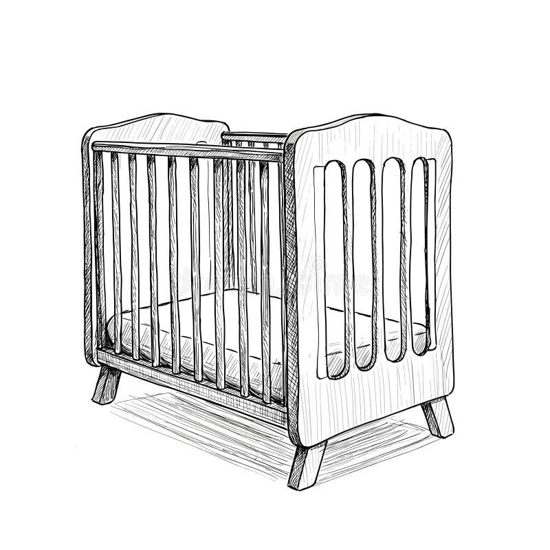 Wooden Crib Sketch Representing Parenthood and Nurturing Stock ...