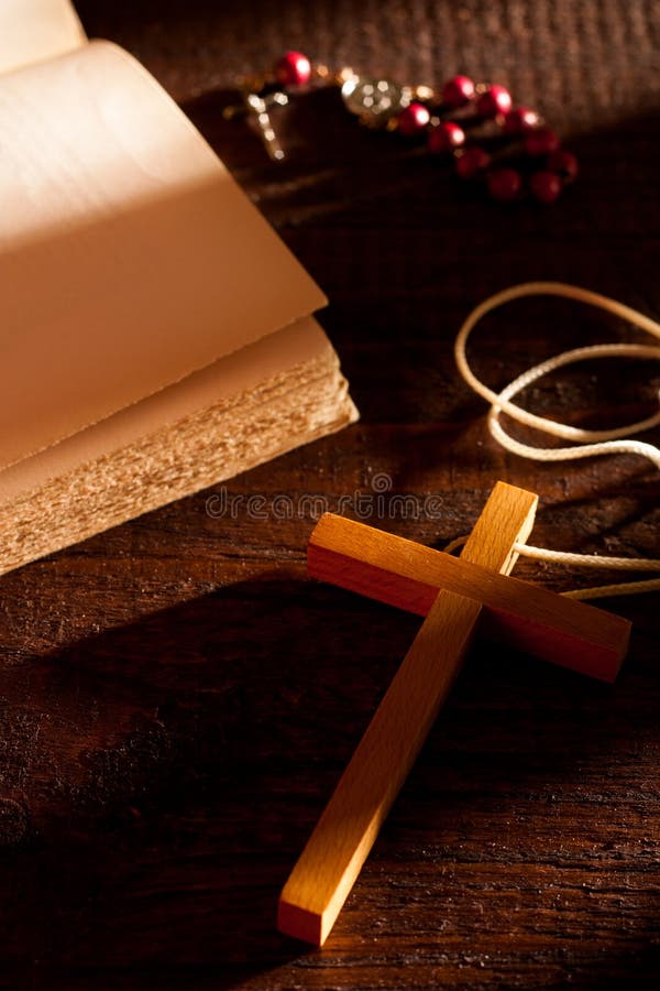Wooden Cross with Book stock image. Image of faith, book - 19991469