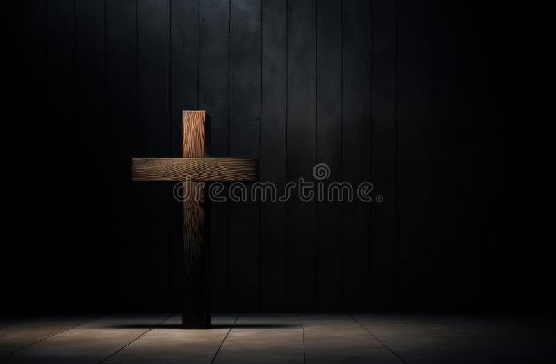 A Wooden Cross in a Dark Room Stock Illustration - Illustration of ...