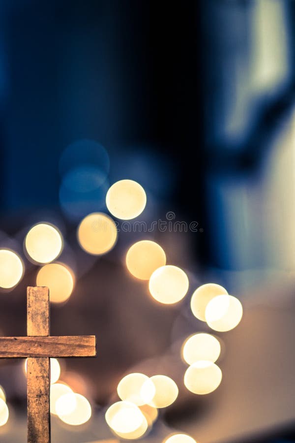 Wooden Cross and Defocused Lights Stock Image - Image of wood ...