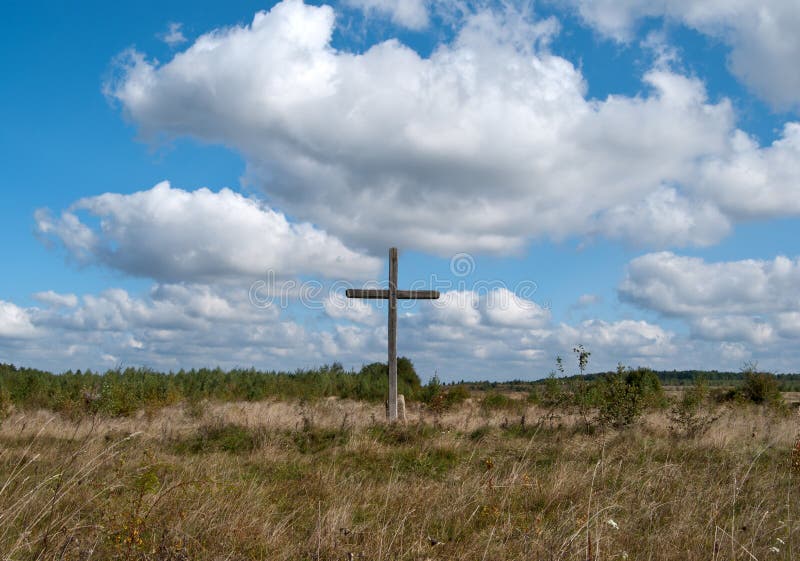 Field's Road With Wooden Cross Stock Image - Image of cross, nature ...