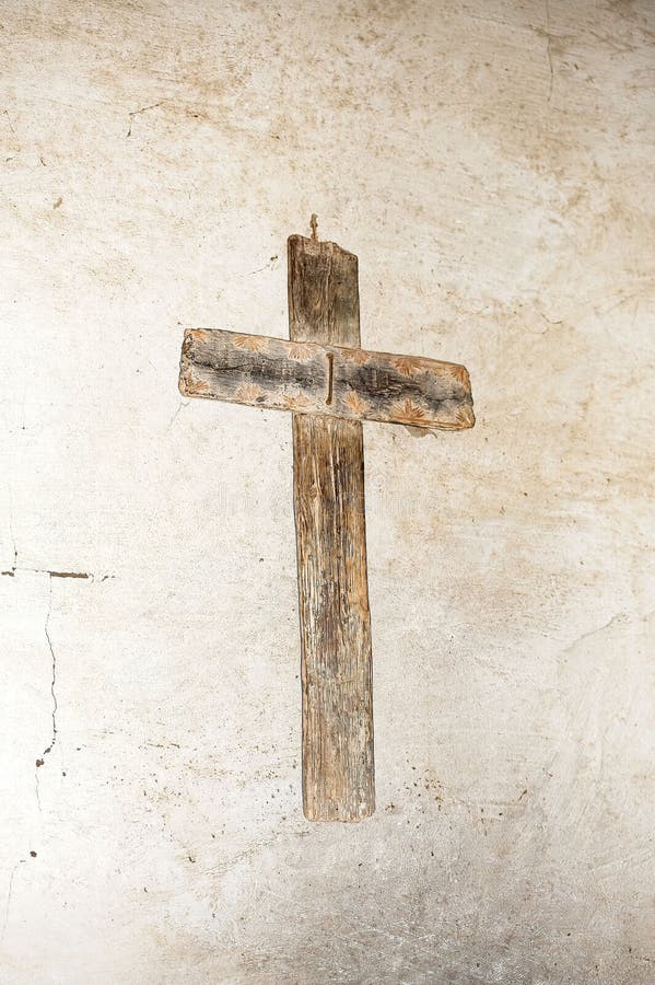 Wooden Cross in Front of a White Wall in a Religious Setting Stock ...