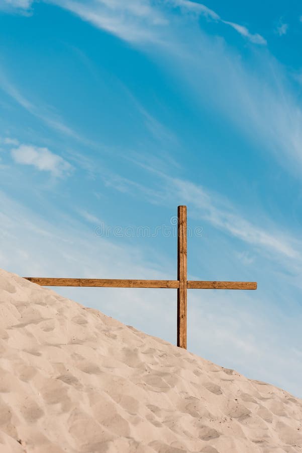 Cross on Golden Sand in Desert Stock Image - Image of daytime, wood ...