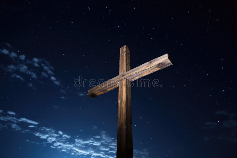 Wooden Cross Lit Against a Starry Night Sky Stock Image - Image of ...