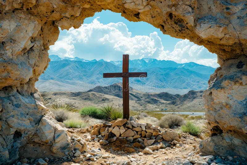 A Wooden Cross in the Middle of a Rocky Landscape. Generative AI Stock ...