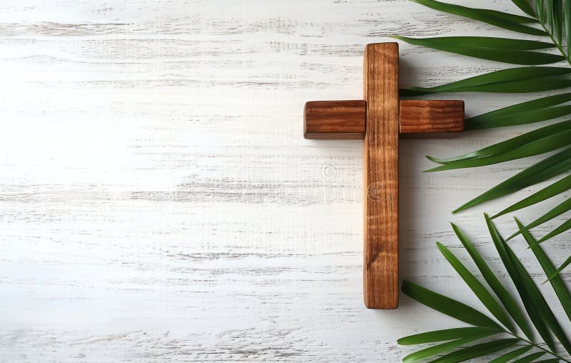 Wooden Cross and Palm Leaf on White Table, Palm Crosses Image Stock ...