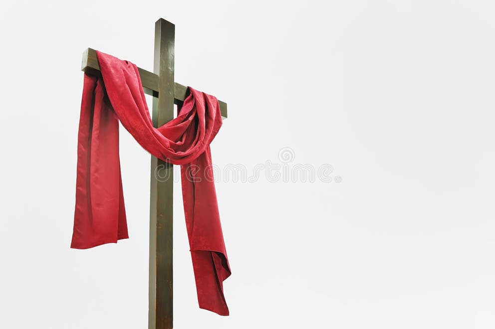 Wooden Cross with Red Cloth Stock Image - Image of subject, object ...